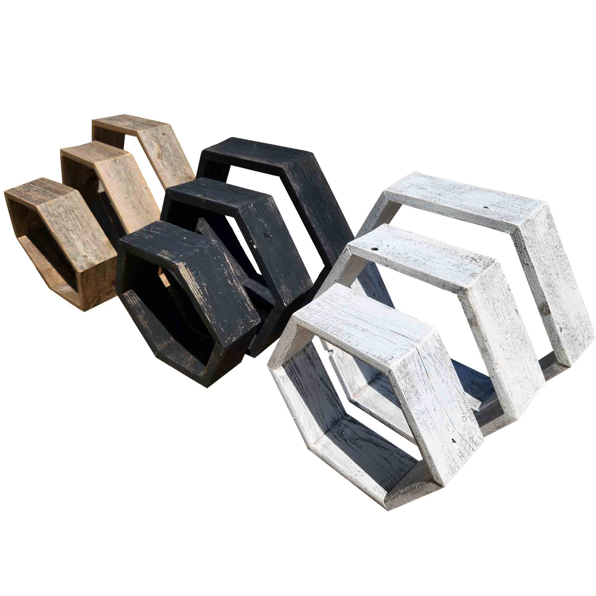 Rustic Reclaimed Wood Hexagon Shelves Set of 3 - Rockin' Wood