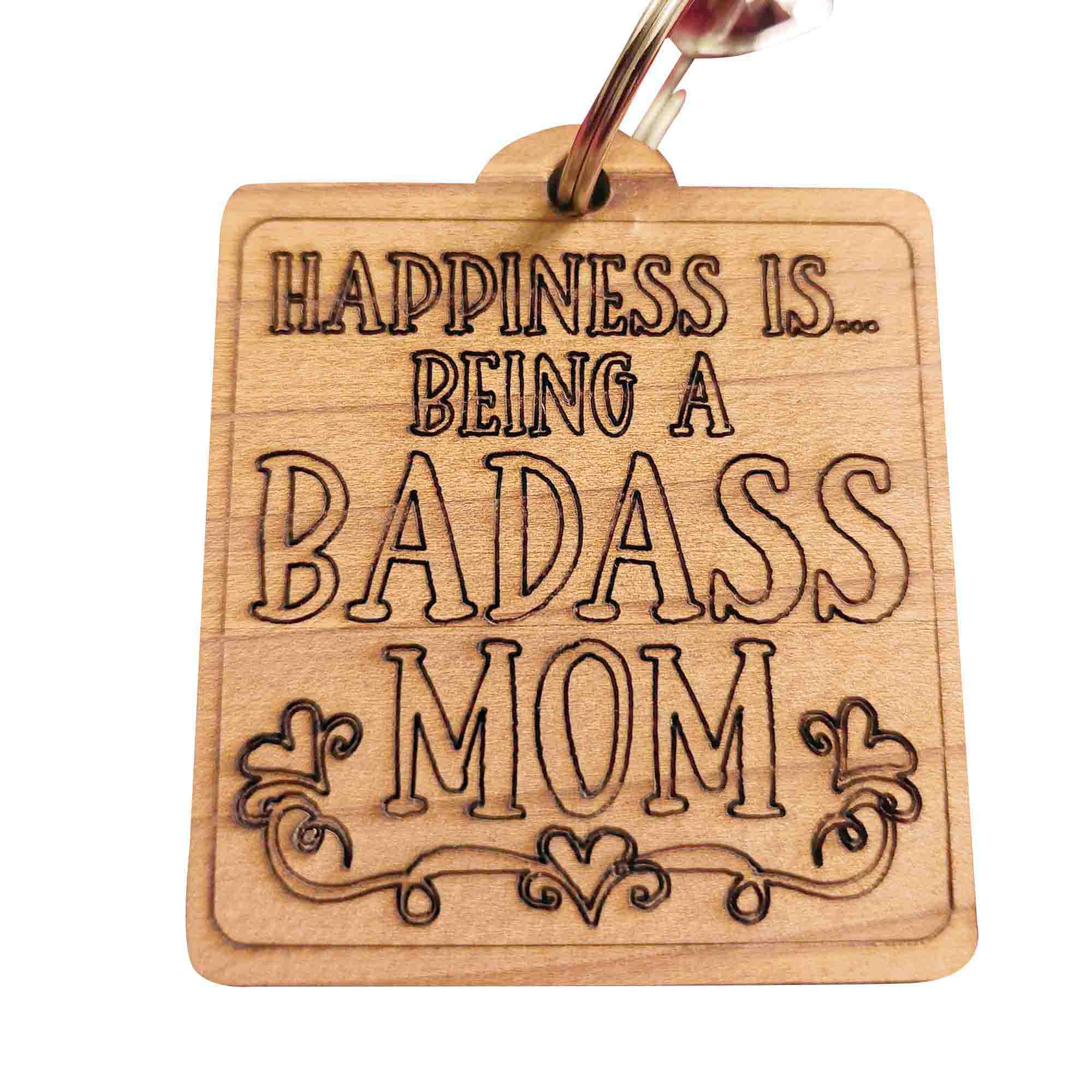 Badass Mom Keychain made from Reclaimed Wood - Rockin' Wood