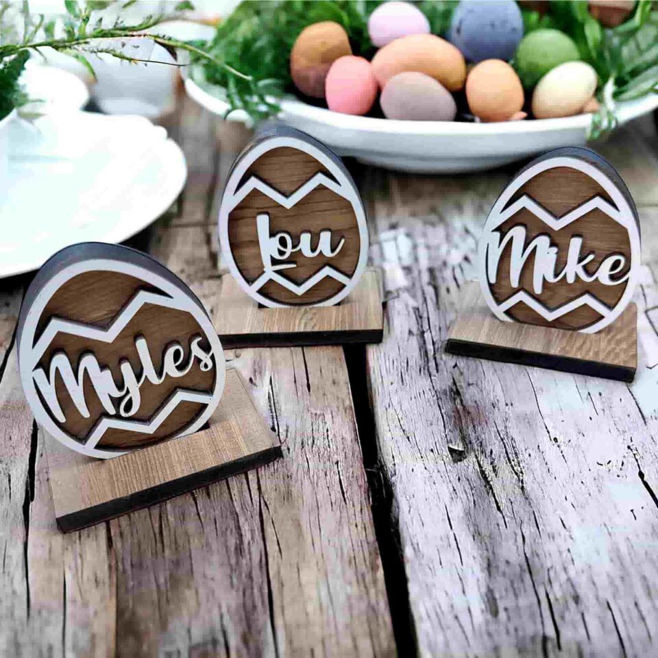 Customized Easter Egg Place Settings (2 Piece Wood Stand Display Set ...