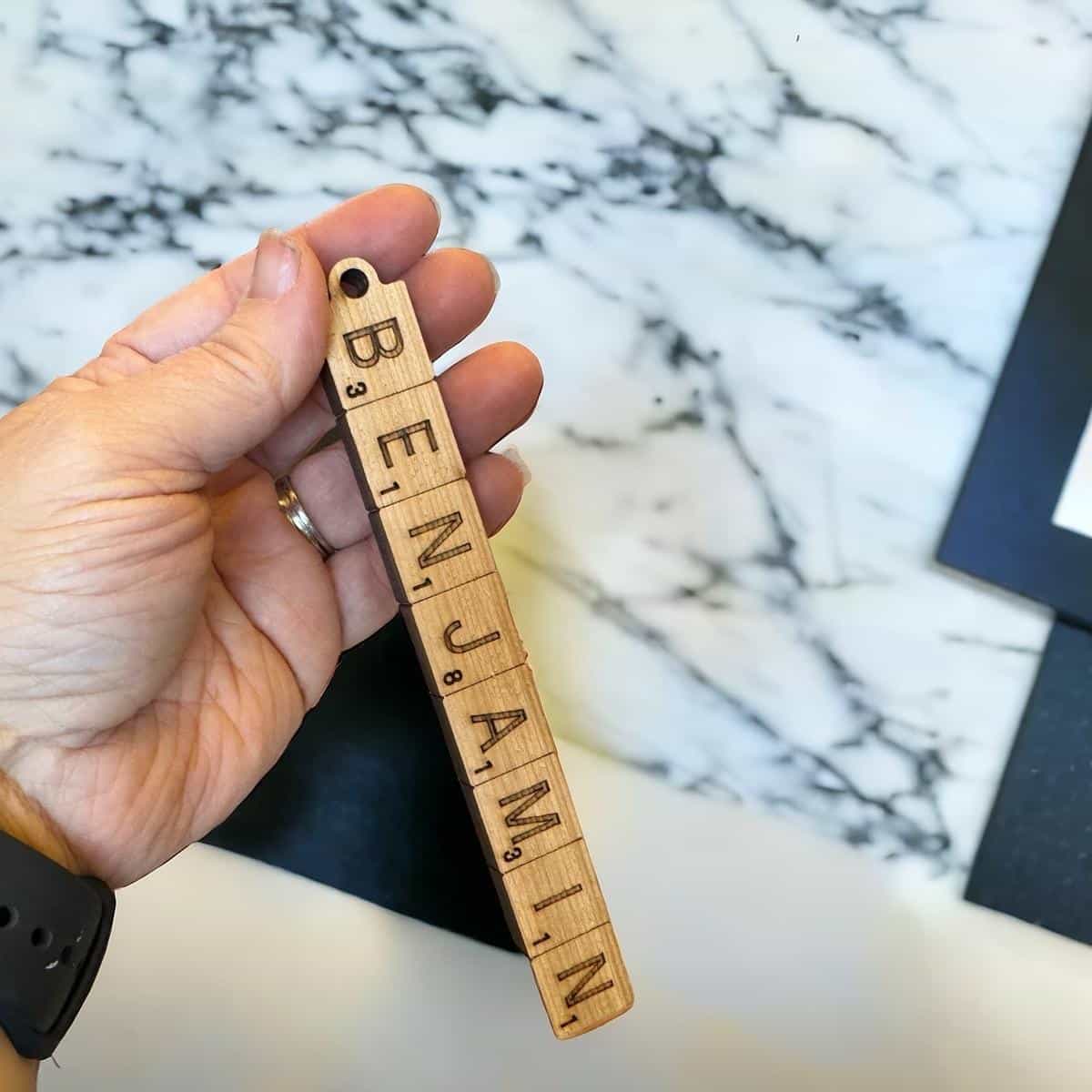 Customized Name Tile Engraved and Cut Keychain from Reclaimed Wood ...