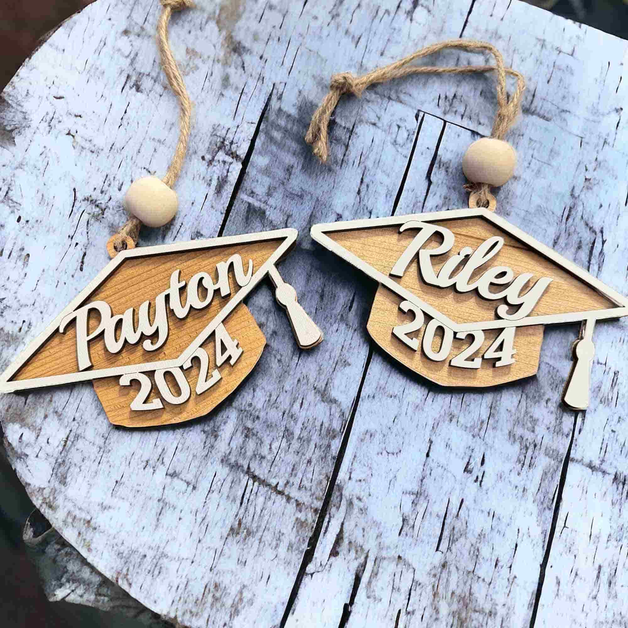 Customized Graduation Cap Car Charm Ornament (Name and Year) - Rockin' Wood